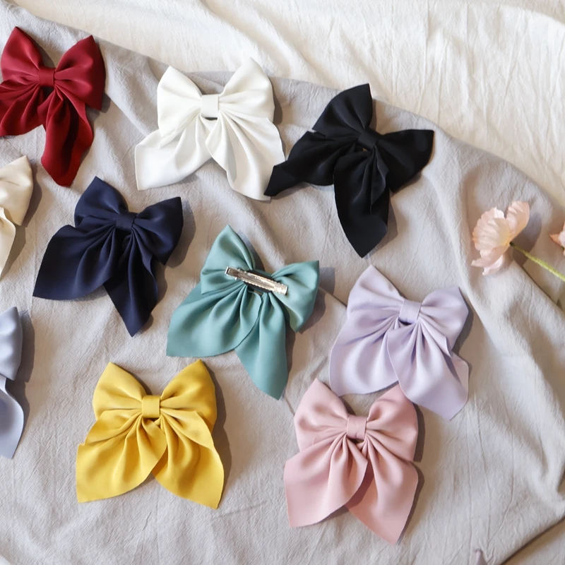 Elegant-Bow-Ribbon-Hair-Clip-Fashion-Simple-Solid-Satin-Spring-Clip ...