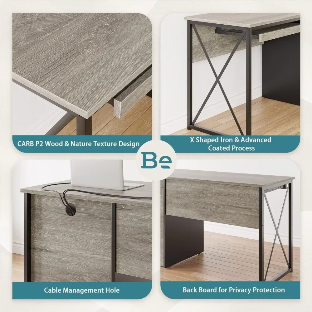 Office Desk with Drawers, 55 inch Industrial Computer Desk with Storage ...