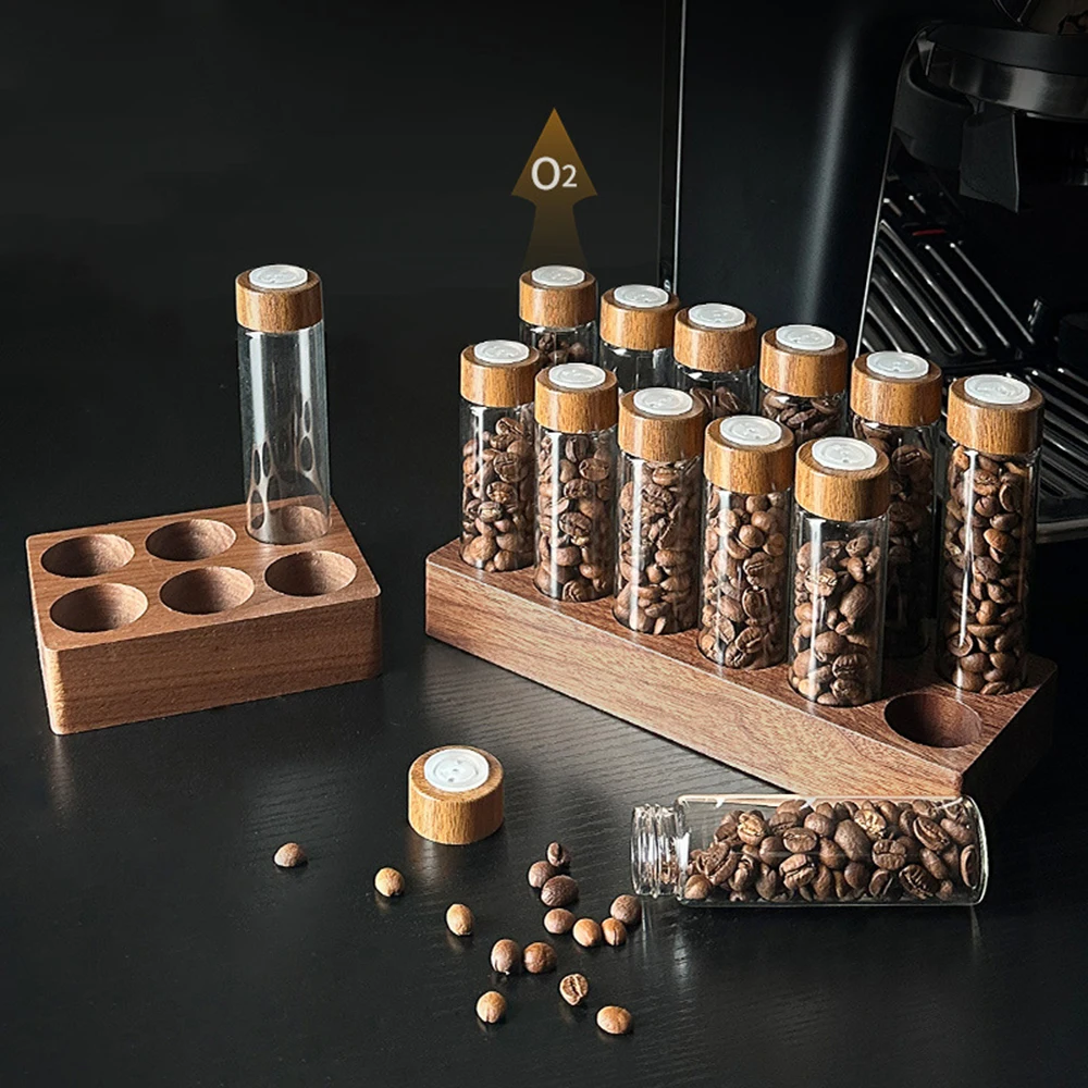 Coffee-Beans-Storage-Container-Display-Rack-Walnut-Tea-Tube-Bottle ...
