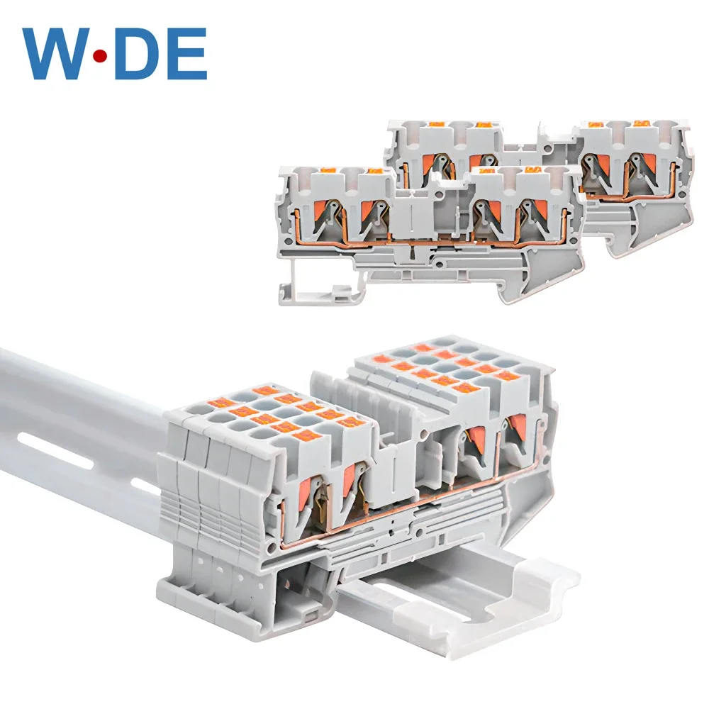 10Pcs-Din-Rail-Terminal-Block-PT4-QUATTRO-4-Conductor-Push-In-Spring ...