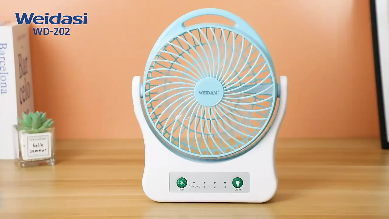 WEIDASI WD-202 Rechargeable 2400mAh Lithium Battery Up-Down Adjustable Desk Fan With LED Light ...