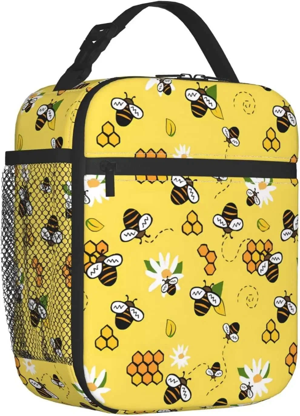 Insulated-Yellow-Bee-Flowers-Lunch-Bag-Durable-Reusable-Cooler-Teen ...