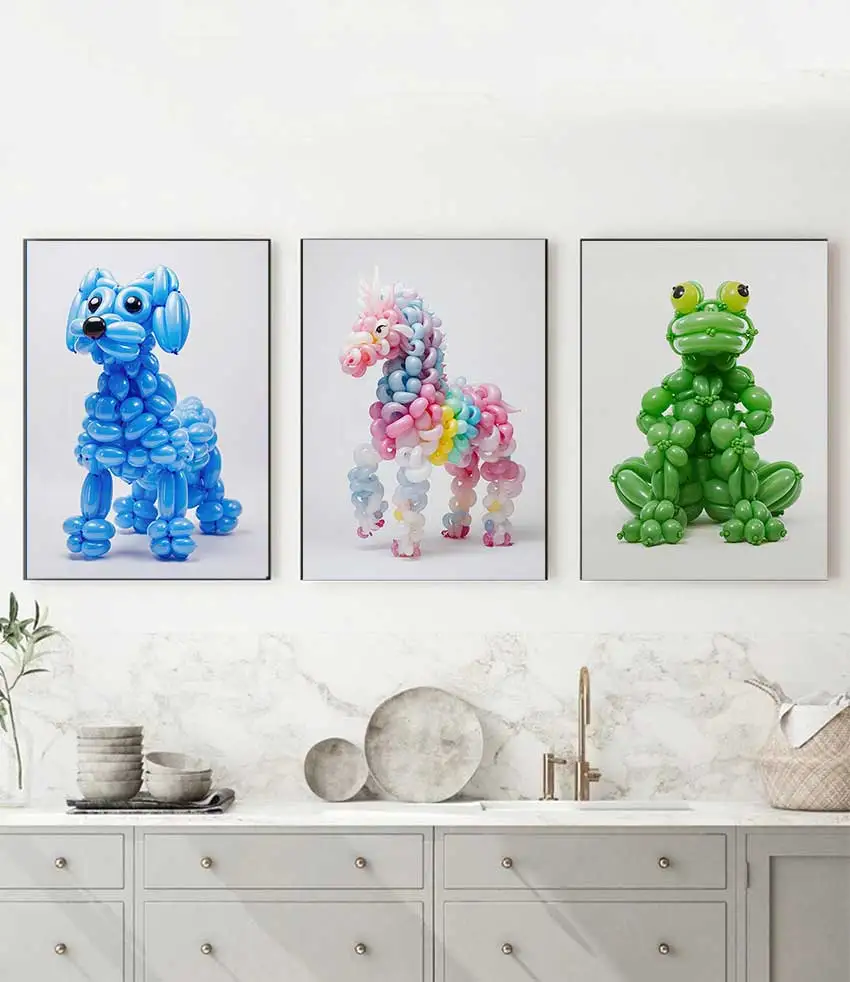 Animal Balloon Art Poster Set of 3 Prints Balloons Artful Dog Frog ...