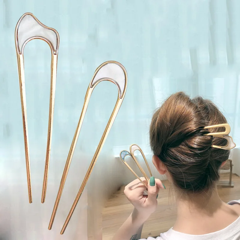 Vintage-Hair-Sticks-for-Women-Simple-Chinese-U-shape-Shell-Enamel ...