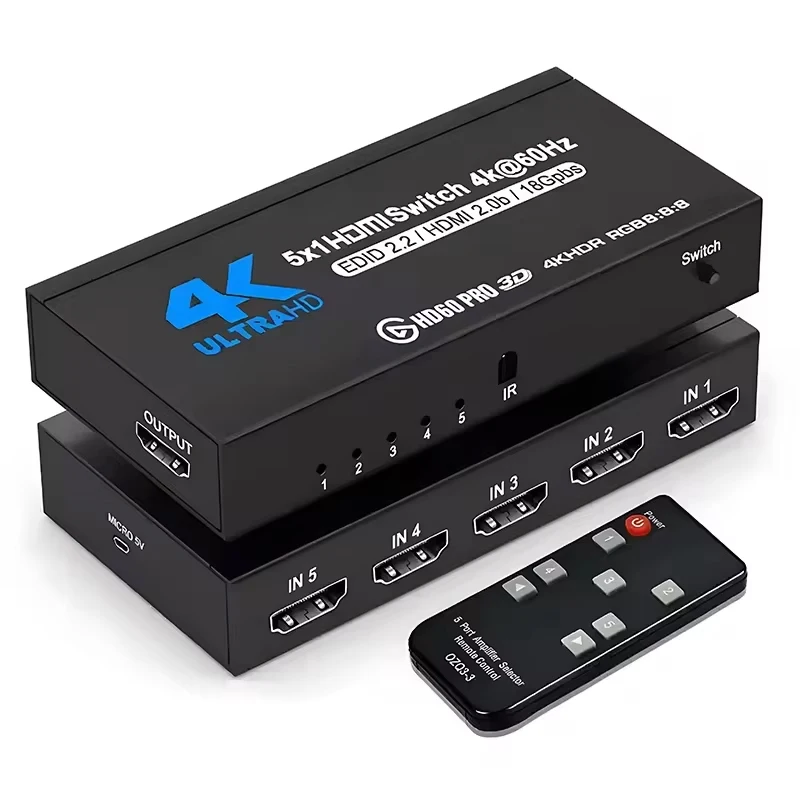 5 in 1 Out 4K HDR HDMI 2.0 Switcher 5X1 5 ports 4K 60Hz HDMI Switch ...