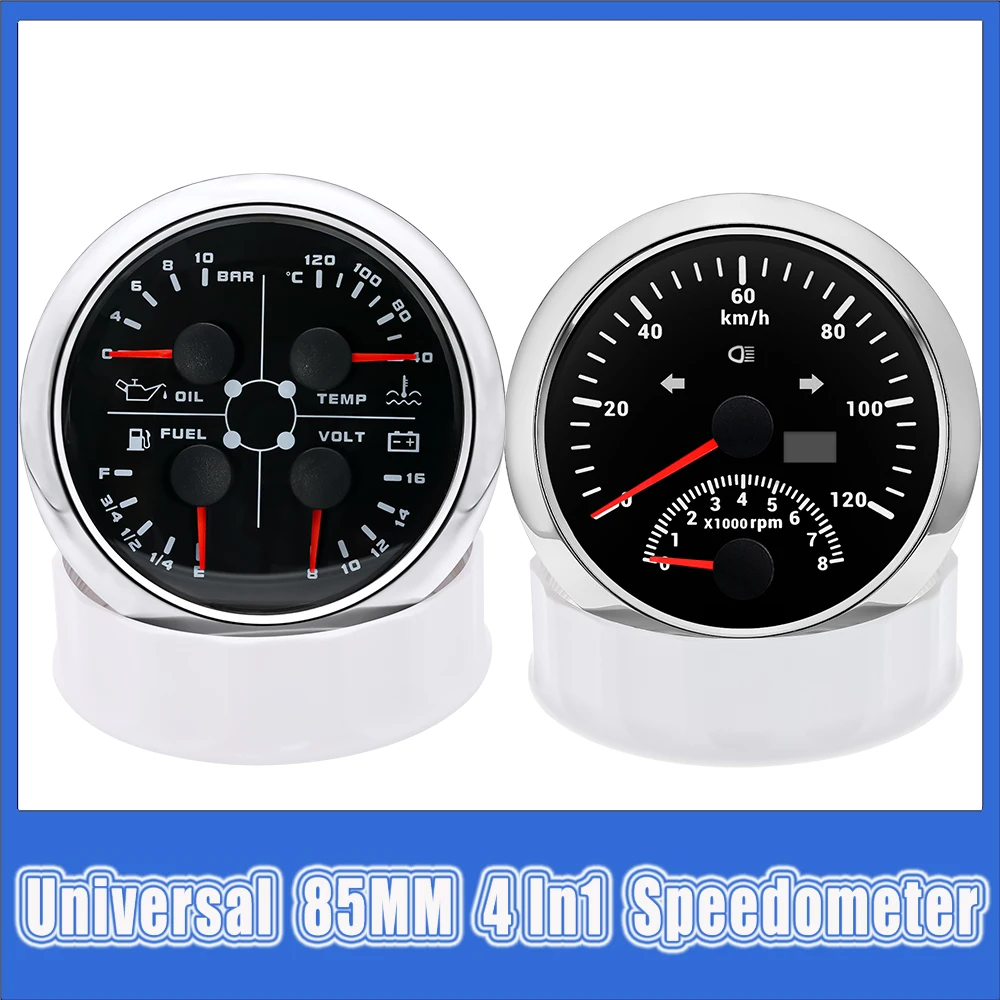 Universal-85MM-4-In1-Speedometer-Oil-Pressure-Water-Temperature-Fuel ...