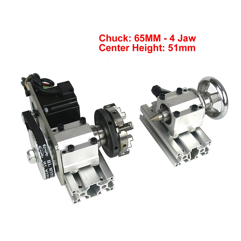 DIY A Axis 4th Axis CNC Kit Rotary Axis Tailstock 4 Jaws 65mm Chuck ...