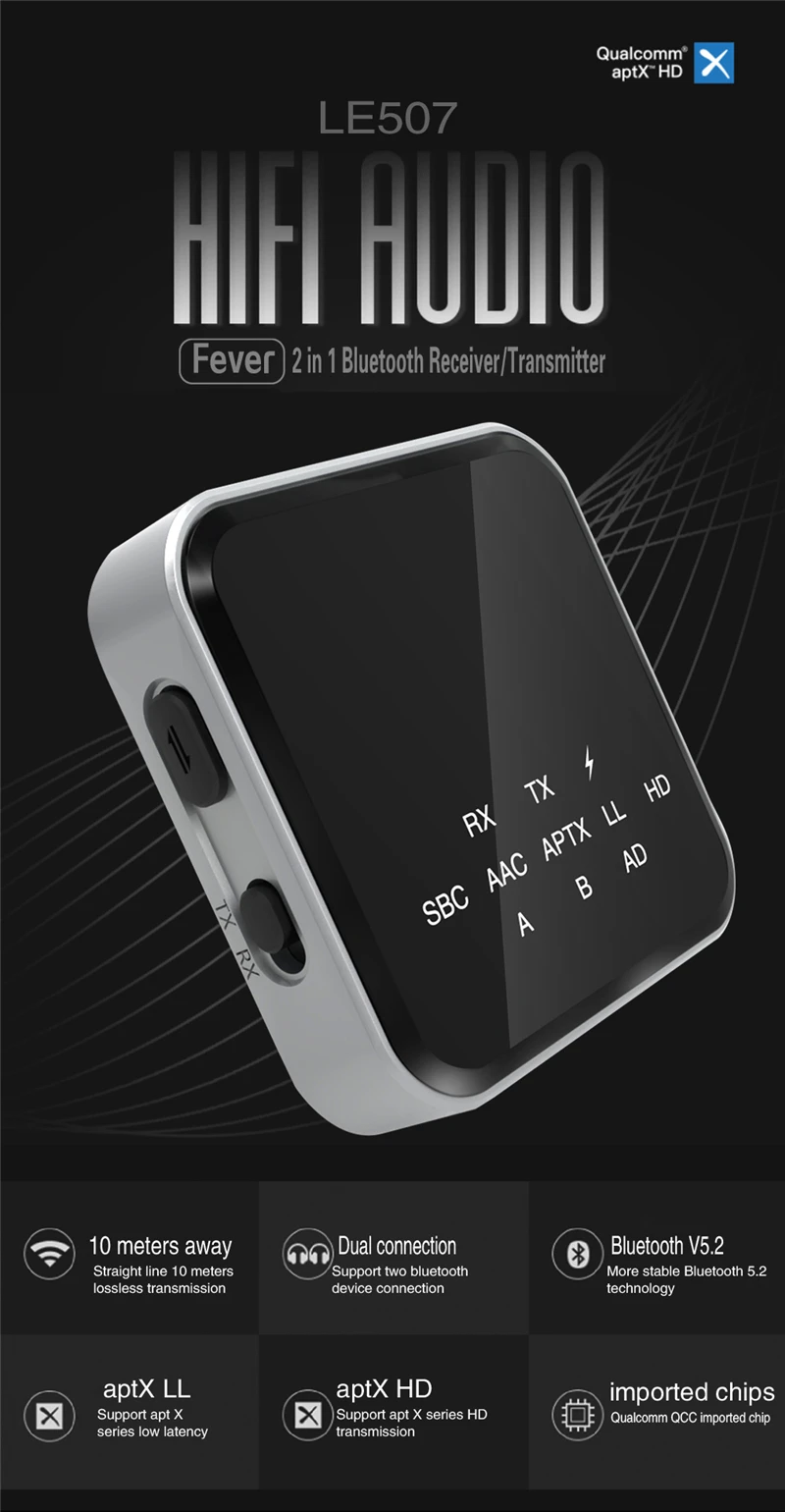 Transcsec-Adaptateur audio sans fil avec microphone intégré,émetteur-récepteur,mode TX RX,Aptx ...