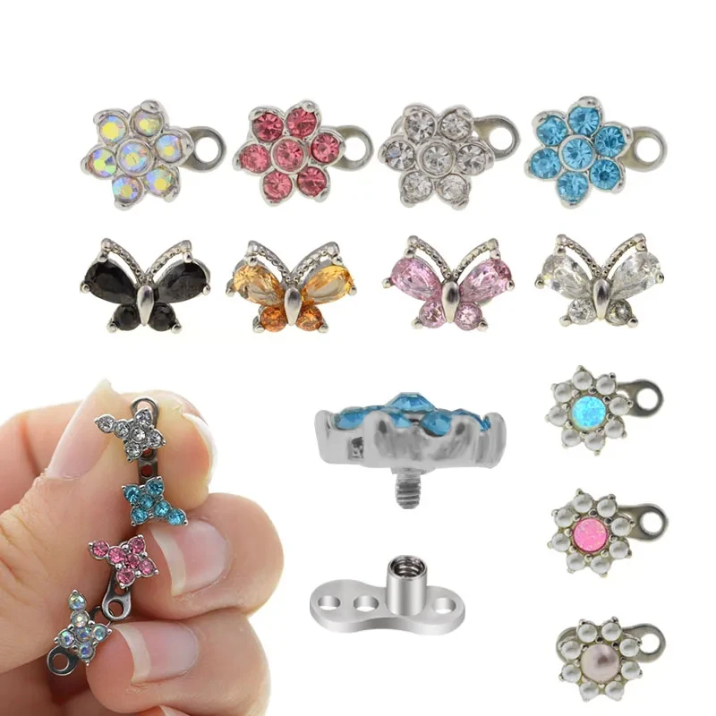 1PC 100% Surgical Steel 14G Micro Skin Diver Dermal Piercing Crystal ...