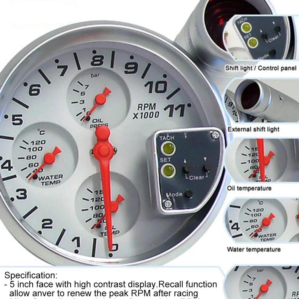 5-TYPE-R-4-IN-1-TACHOMETER-TACHOMETER-WITH-WATER-TEMP-OIL-TEMP-OIL ...