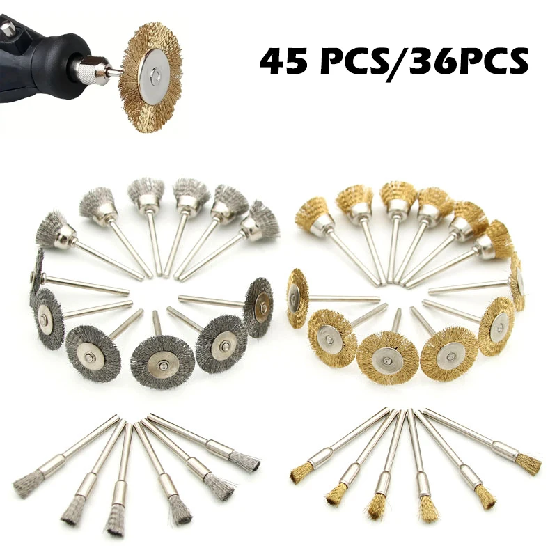 45PCS-36PCS-Brass-Brush-Steel-Wire-Wheels-Brushes-Drill-Rotary-Tools ...