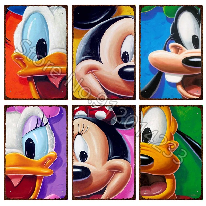 Disney-Metall-Zinn-Zeichen-Mickey-Minnie-Donald-Ente-Vintage-Plaque ...