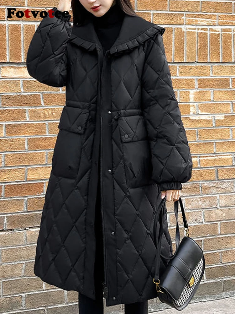 Fotvotee-Jaqueta-Turn-Down-Collar-Puffer-feminina-Casaco-extragrande ...