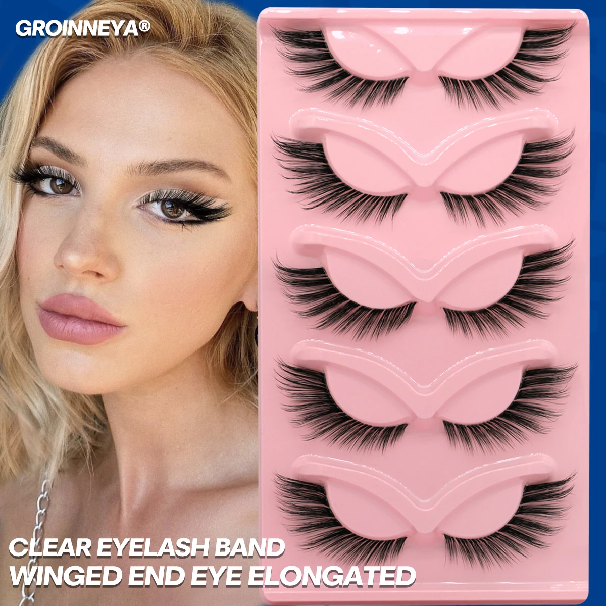 GROINNEYA-Cat-Eye-Lashes-Faux-Mink-Eyelashes-Clear-Band-Lashes-Winged ...