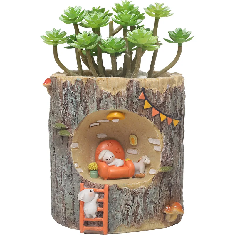 Pastoral-Tree-Hole-Story-Flower-Pot-Succulent-Micro-Landscape-Scenery ...