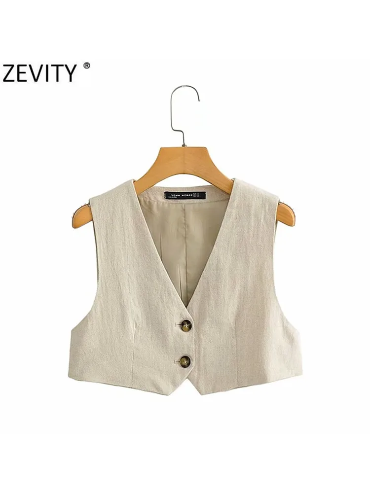 Zevity-Women-Vintage-V-Neck-Solid-Color-Linen-Short-Vest-Jacket-Lady ...