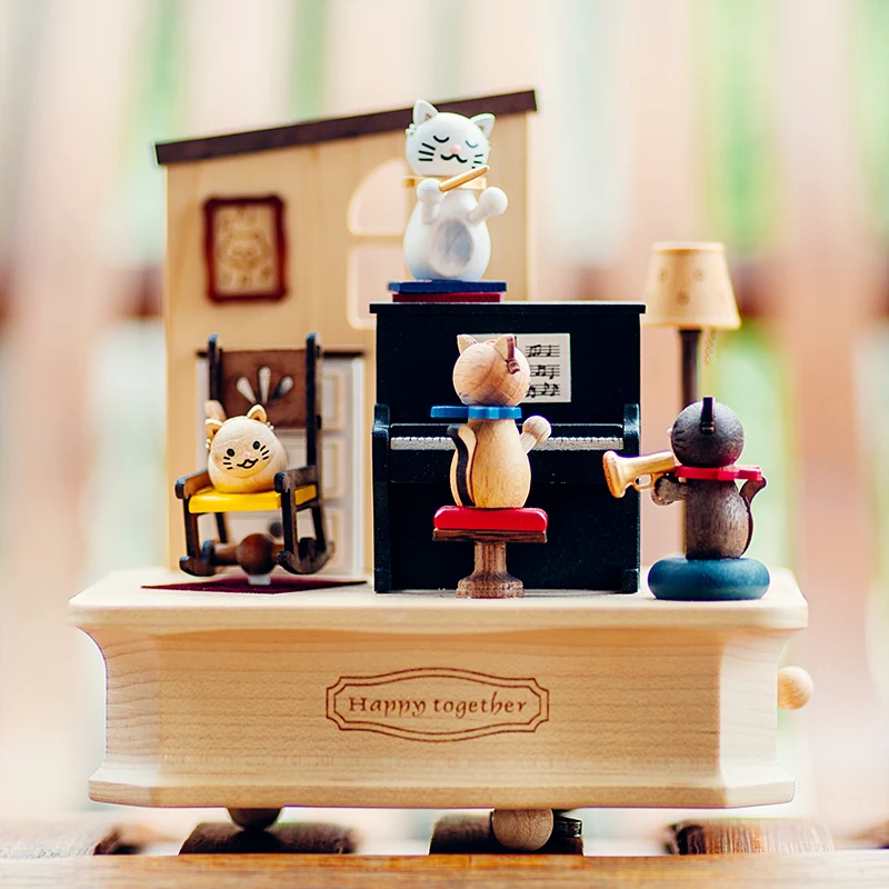 Creative Cat Playing Piano Wooden Music Box To Send Girls' Girlfriends ...