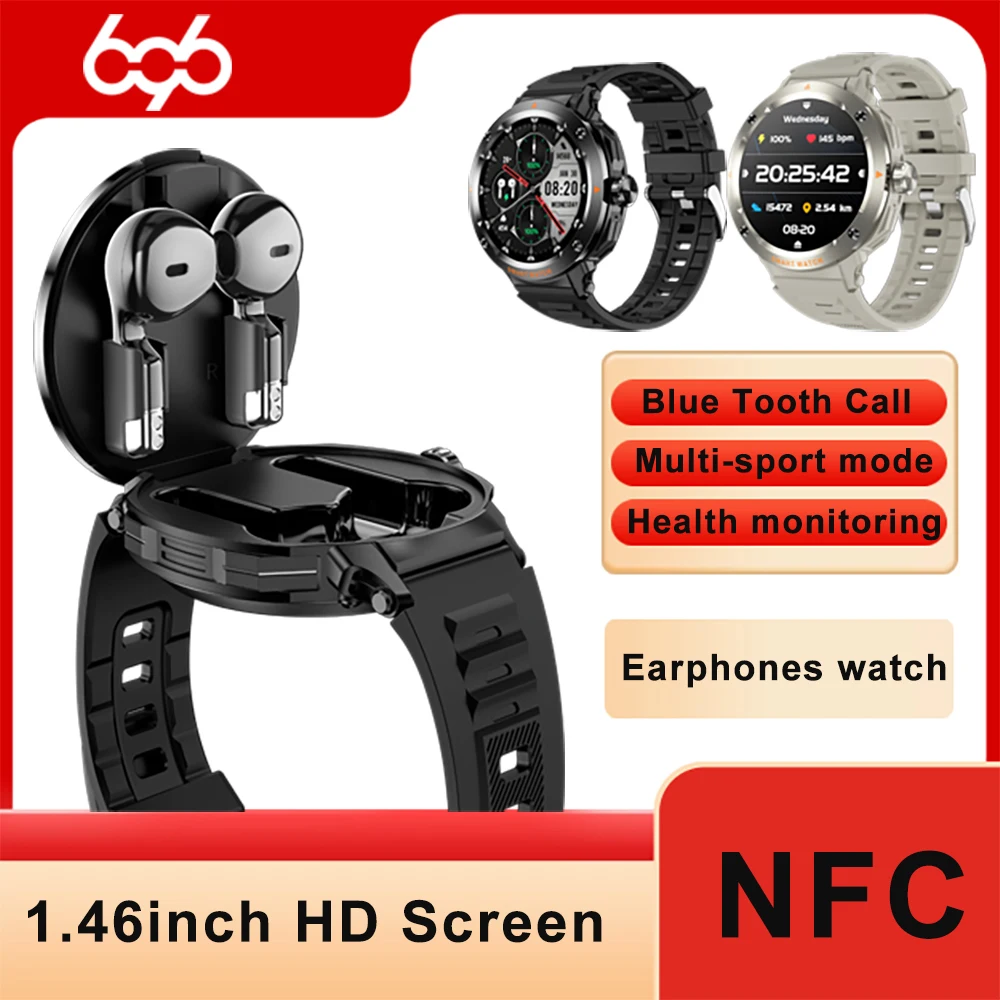 Clock 2 In 1 Headset Smart Watch Blue Tooth Call Heart Rate Health ...