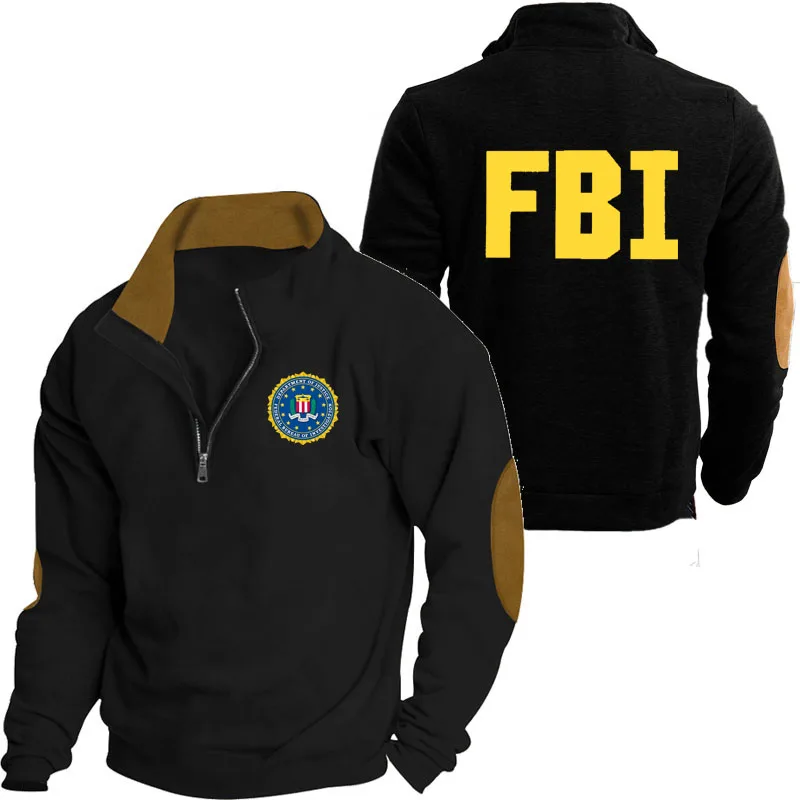 FBI printed men's warm hoodie, comfortable and casual fleece spring and ...