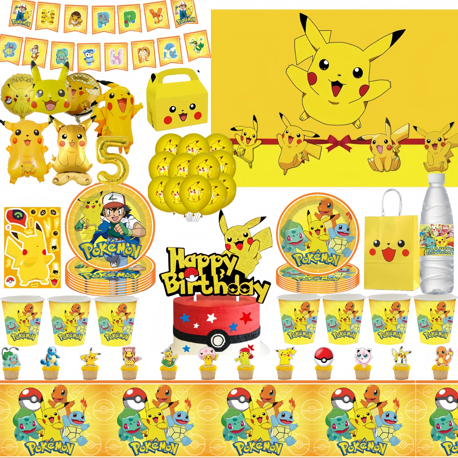 Decoraciones-de-fiesta-de-cumplea-os-de-Pok-mon-Pikachu-pegatina-DIY ...