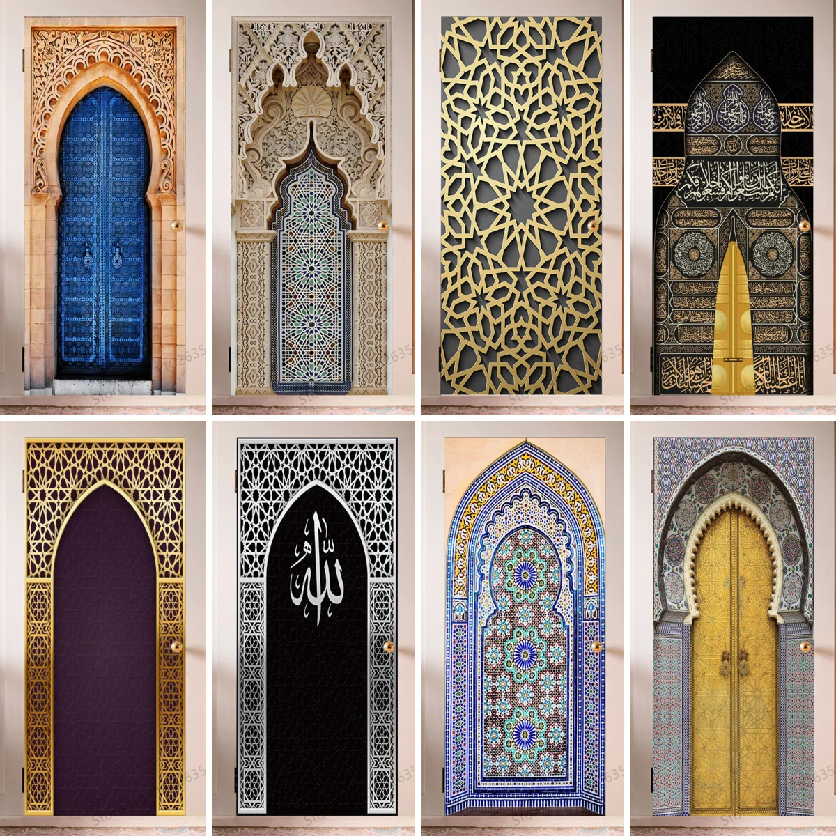 Art-3D-Relief-Door-Sticker-Muslim-Mural-Wallpaper-Vinyl-Decals ...