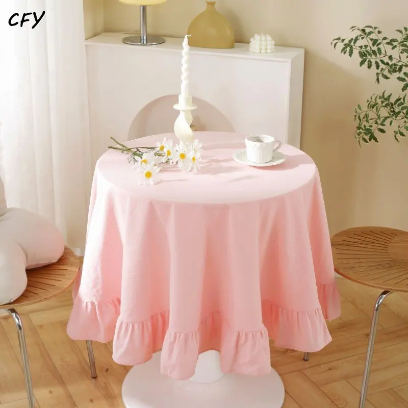 Cotton-Solid-Pink-Retro-Ruffles-Round-Tablecloth-for-Wedding-Table-Tea ...