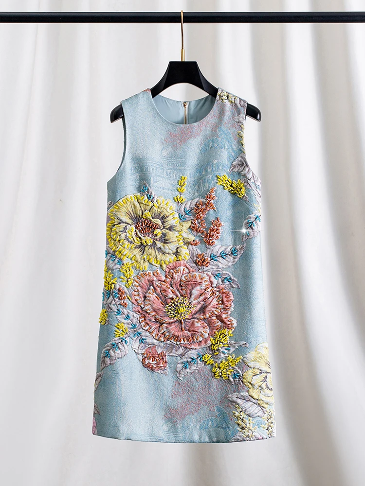 Luxury Jacquard Sleeveless Dress for Women 2025 Autumn New Beaded ...