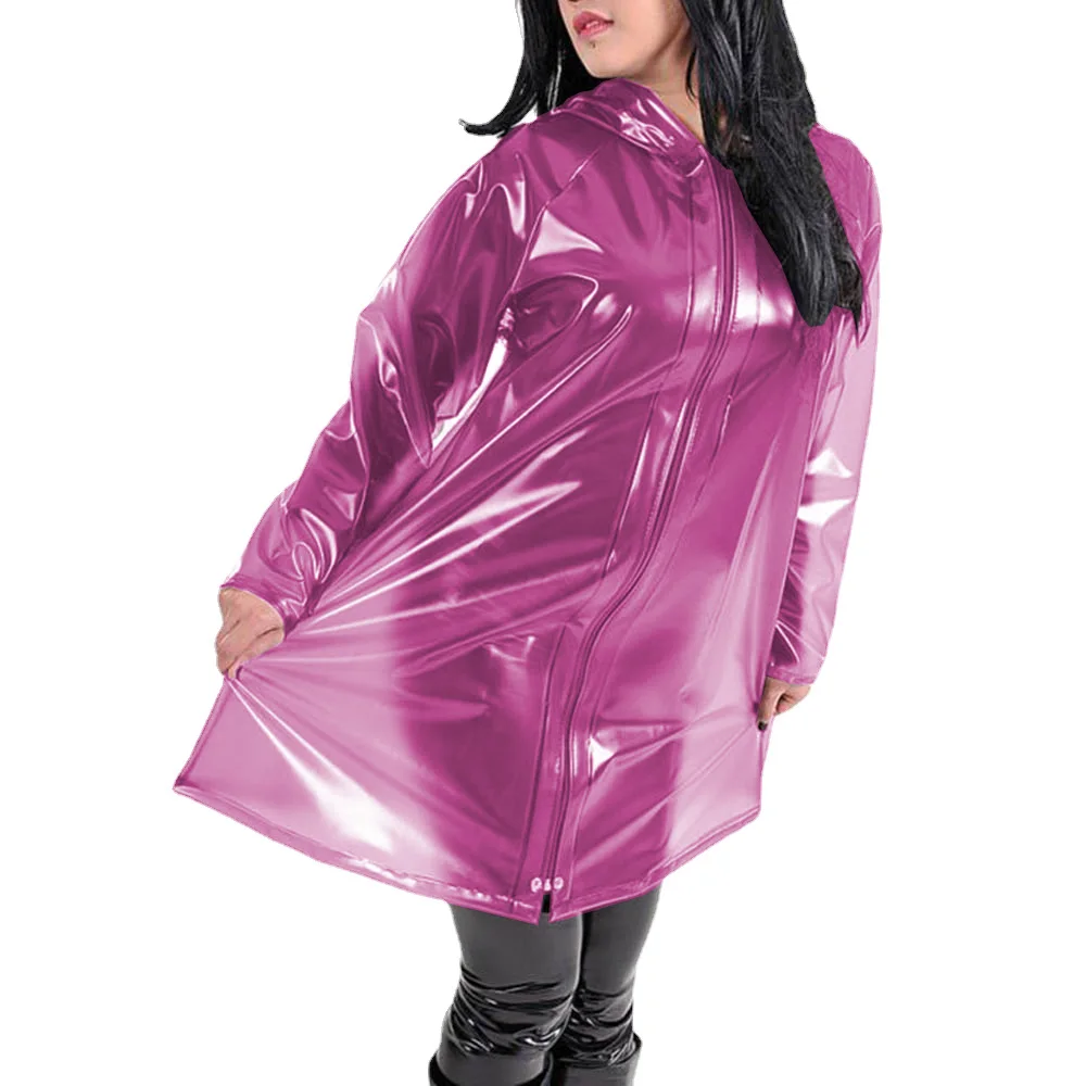 Fetish-Plastic-Womens-Hooded-Long-Sleeve-Jackets-Punk-Zipper-Clear-PVC ...