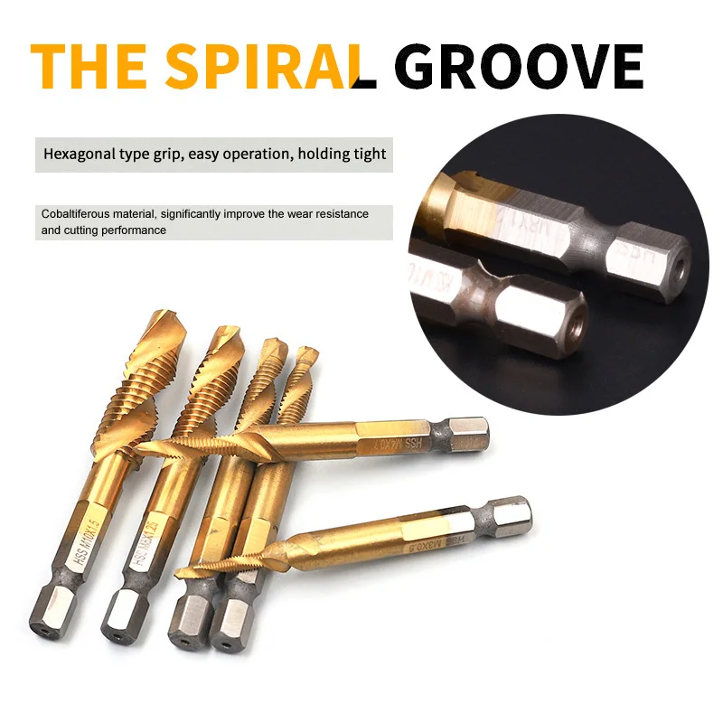 2-6pcs-Titanium-Coated-HSS-Tap-Drill-Bits-Set-Hex-Shank-Screw-Thread ...