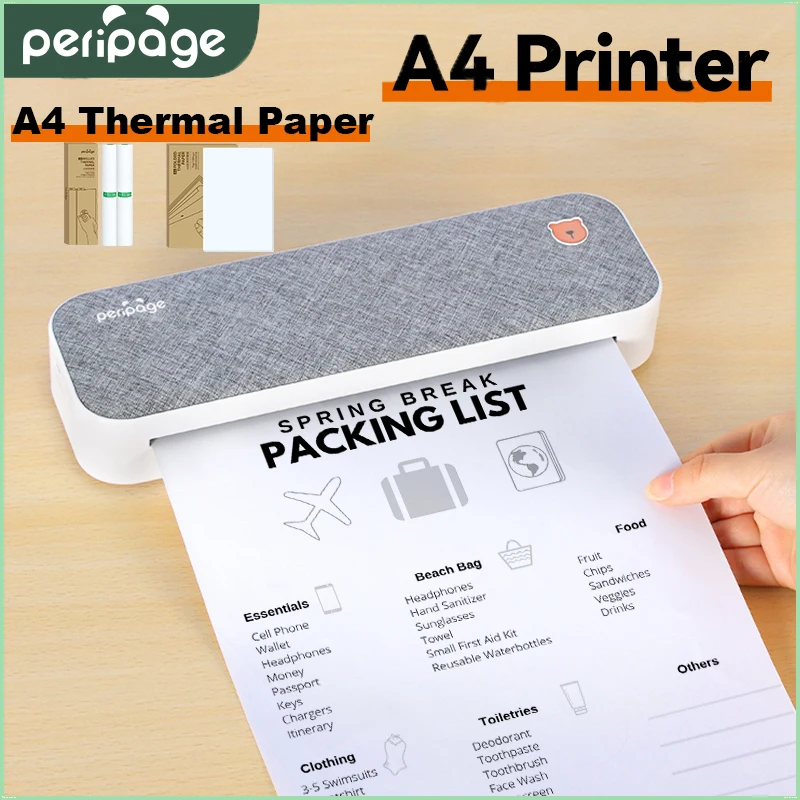 PeriPage A40 Printer A4 Paper Portable USB Bluetooth Wireless Thermal ...