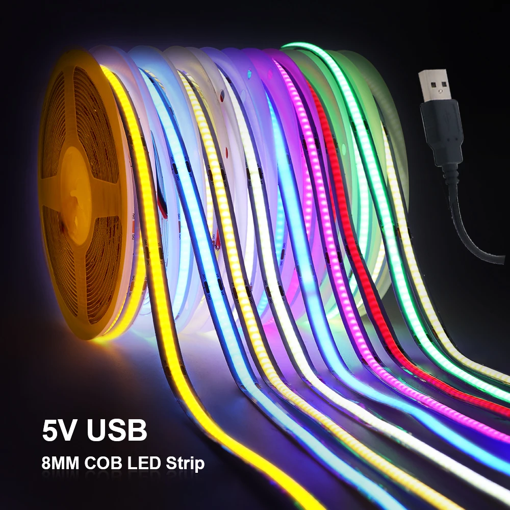 5V COB LED Strip Lights High Bright 320LEDs/m Linear Flexible COB Light ...