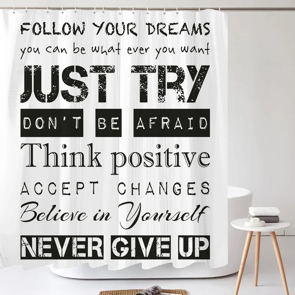 Black-White-Art-Word-Shower-Curtain-Fabric-Waterproof-Polyester-Fabric ...