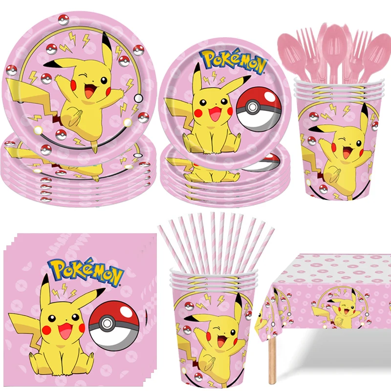 Pink-Pokemon-Pikachu-Birthday-Party-Decoration-Pokemon-Theme-Tableware ...