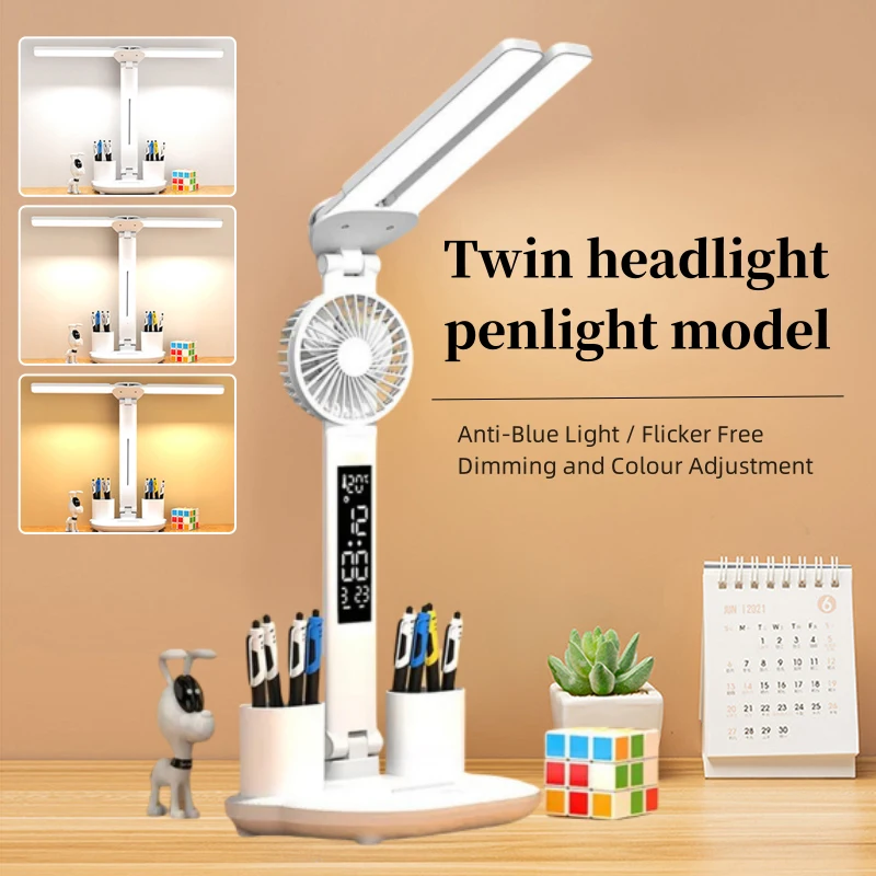 Table-Lamp-LED-Double-headed-Multifunction-Foldable-Touch-LED-Clock ...