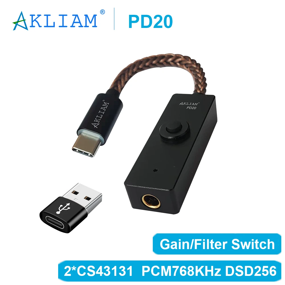 AkLIAM PD20 PCM 768KHz USB DAC 앰프, 듀얼 CS43131 CT7601 밸런스 USB 동글 지원 ...