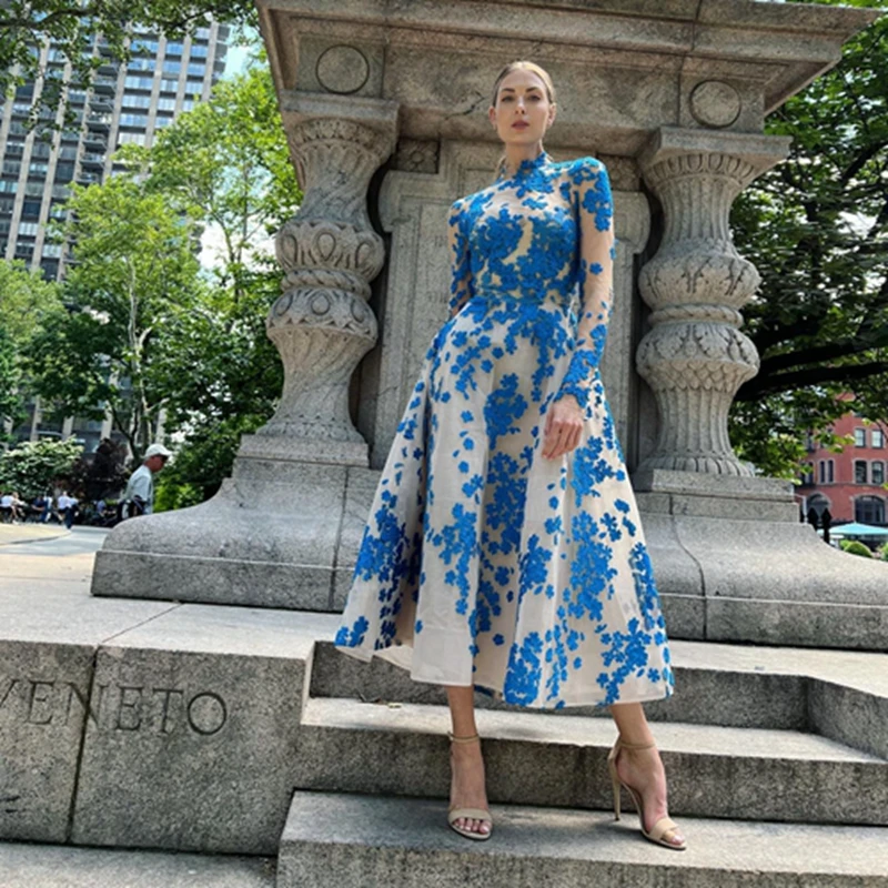 Robe-de-Soir-e-Trap-ze-en-Organza-Col-Roul-et-Manches-sulf-Tenue-Chic ...