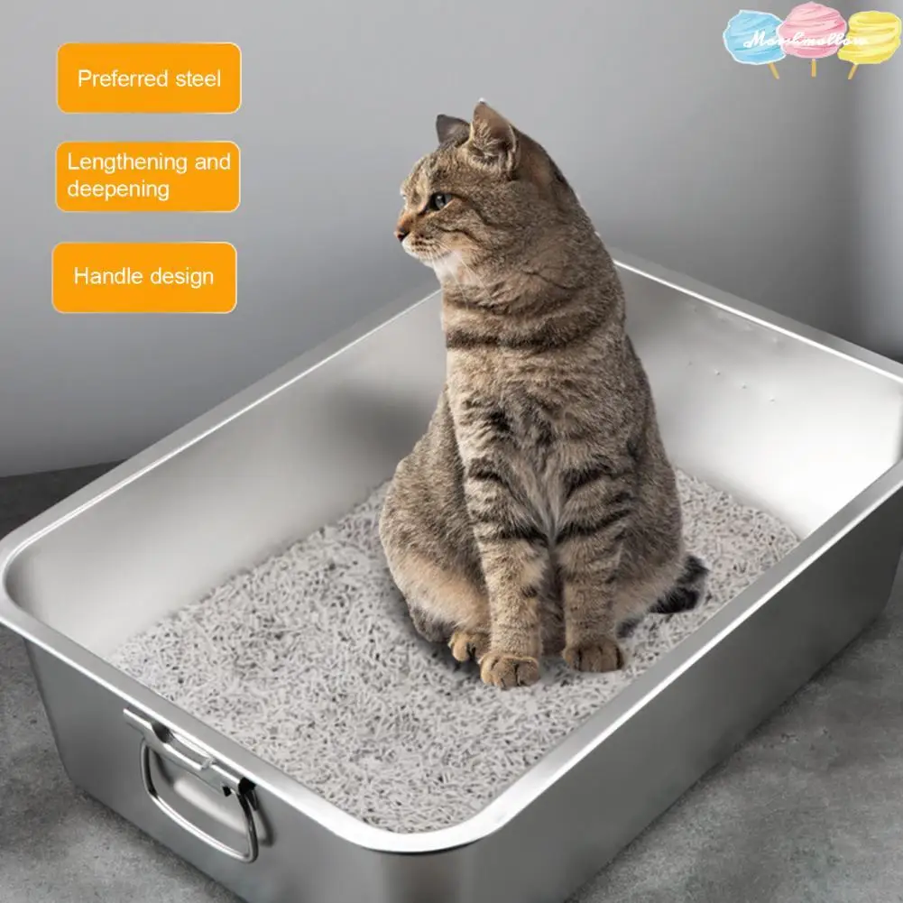 Deep-Litter-Tray-Durable-Stainless-Steel-Cat-Litter-Box-Spacious-Low ...