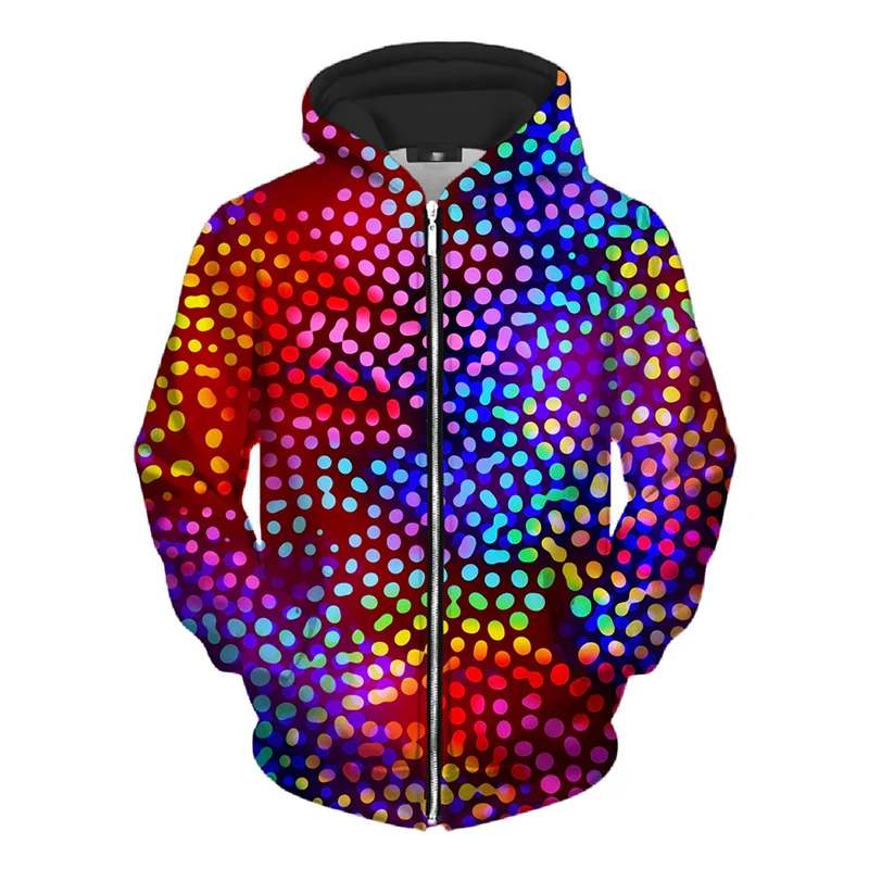 Cool Colorful Pattern Zip Hoodie Personality Street Harajuku Fashion ...