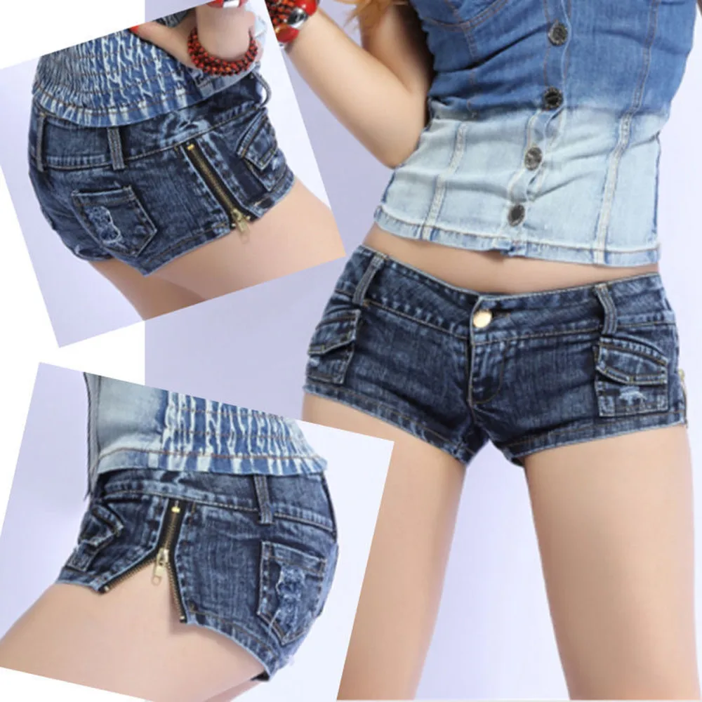 New-Women-s-Ultra-Shorts-Retro-Ripped-Low-Waist-Thong-Denim-Side-Zipper ...