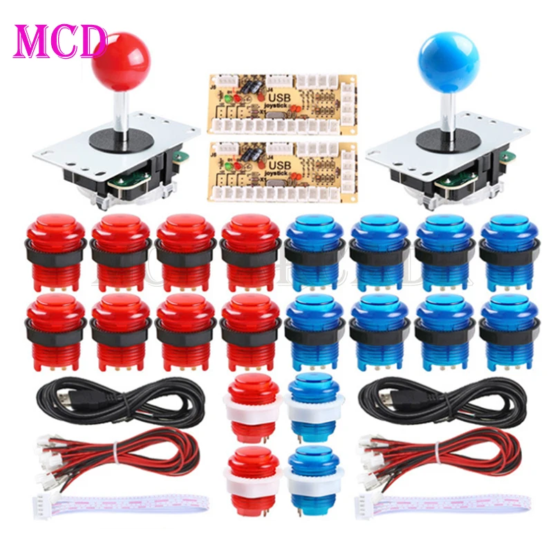 2 Player Arcade Joystick DIY 12V 28MM 24MM Button with Cable Arcade Kit ...