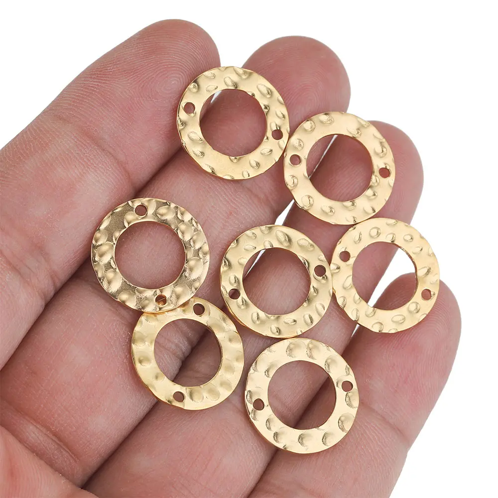 20pcs Stainless Steel Double Hole Texture Circle Ring Gold Plated Charm ...