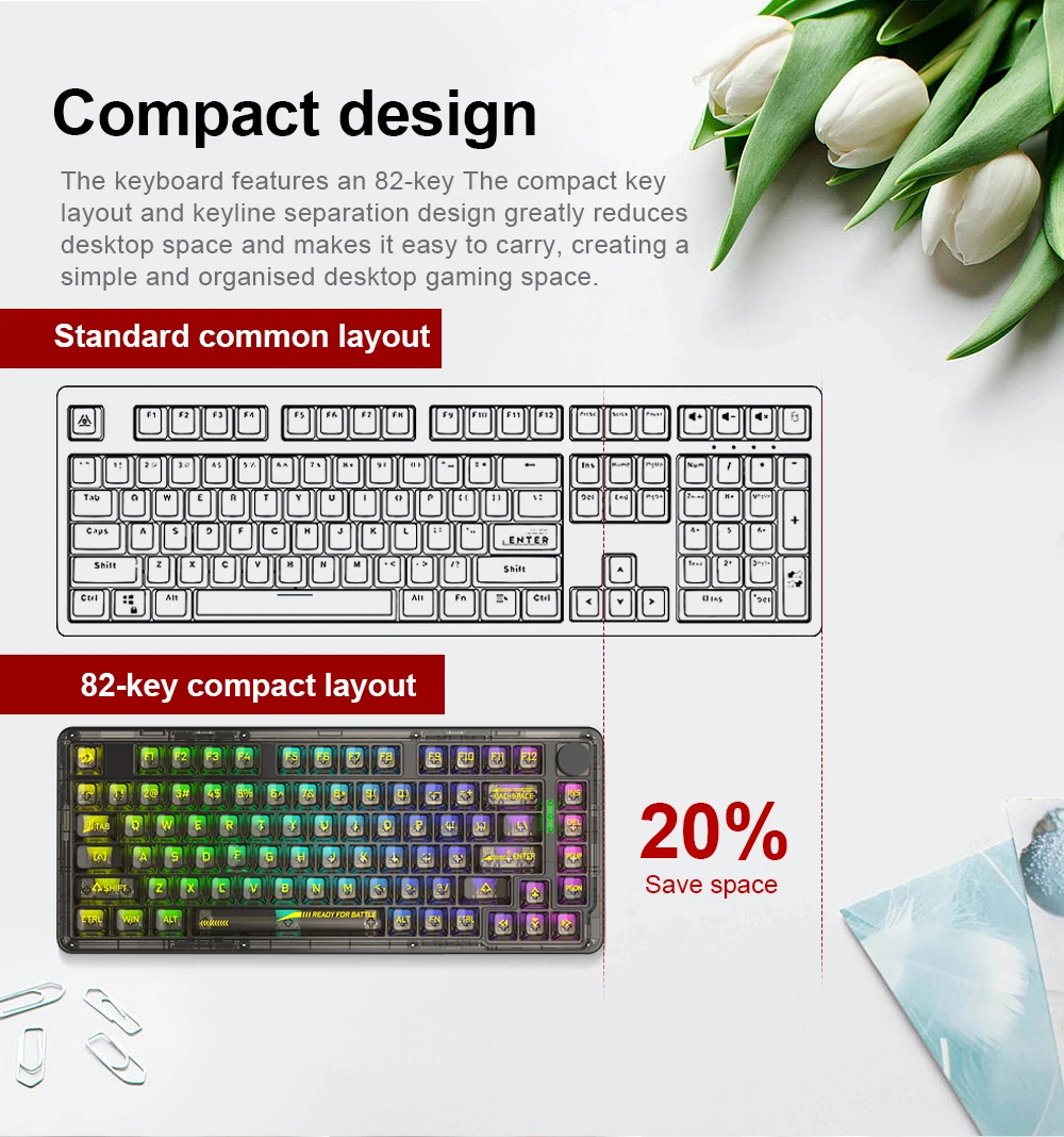 REDRAGON KS82 RGB USB Mechanical Gaming Keyboard Support Bluetooth ...