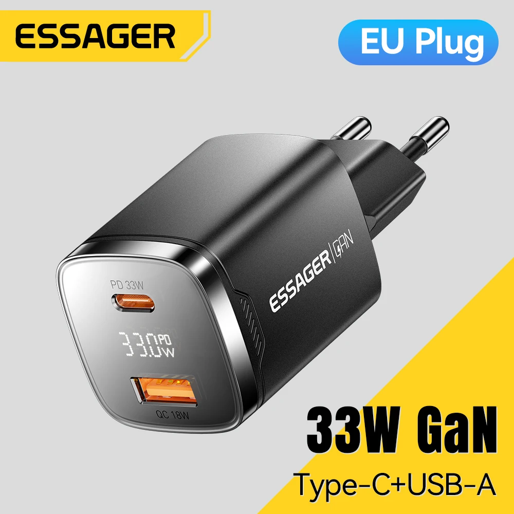 Essager 33W GaN USB Type C Charger Digital Display PD Fast Charging For ...