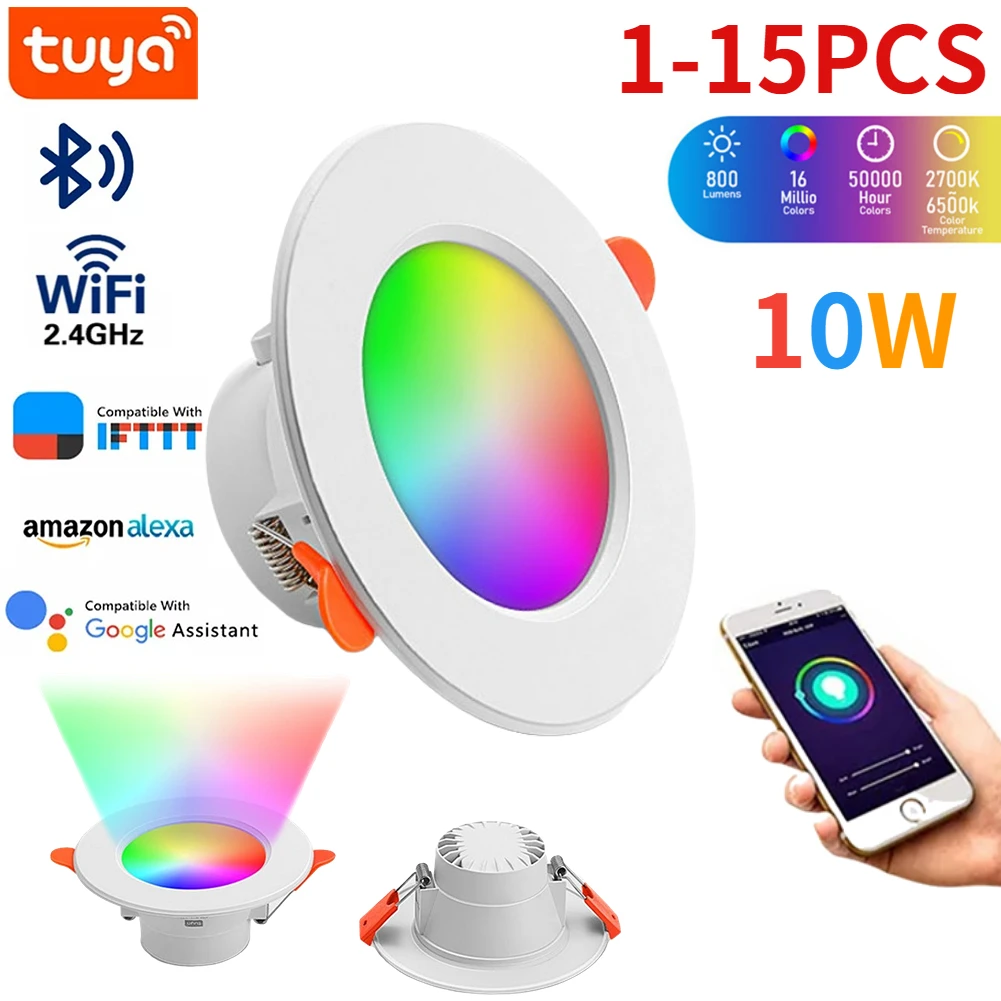 Led Downlight Wifi Tuya Smart Life Dimming Spot Bluetooth Lamp 10w Rgb+cw+ww Change Warm Smart ...