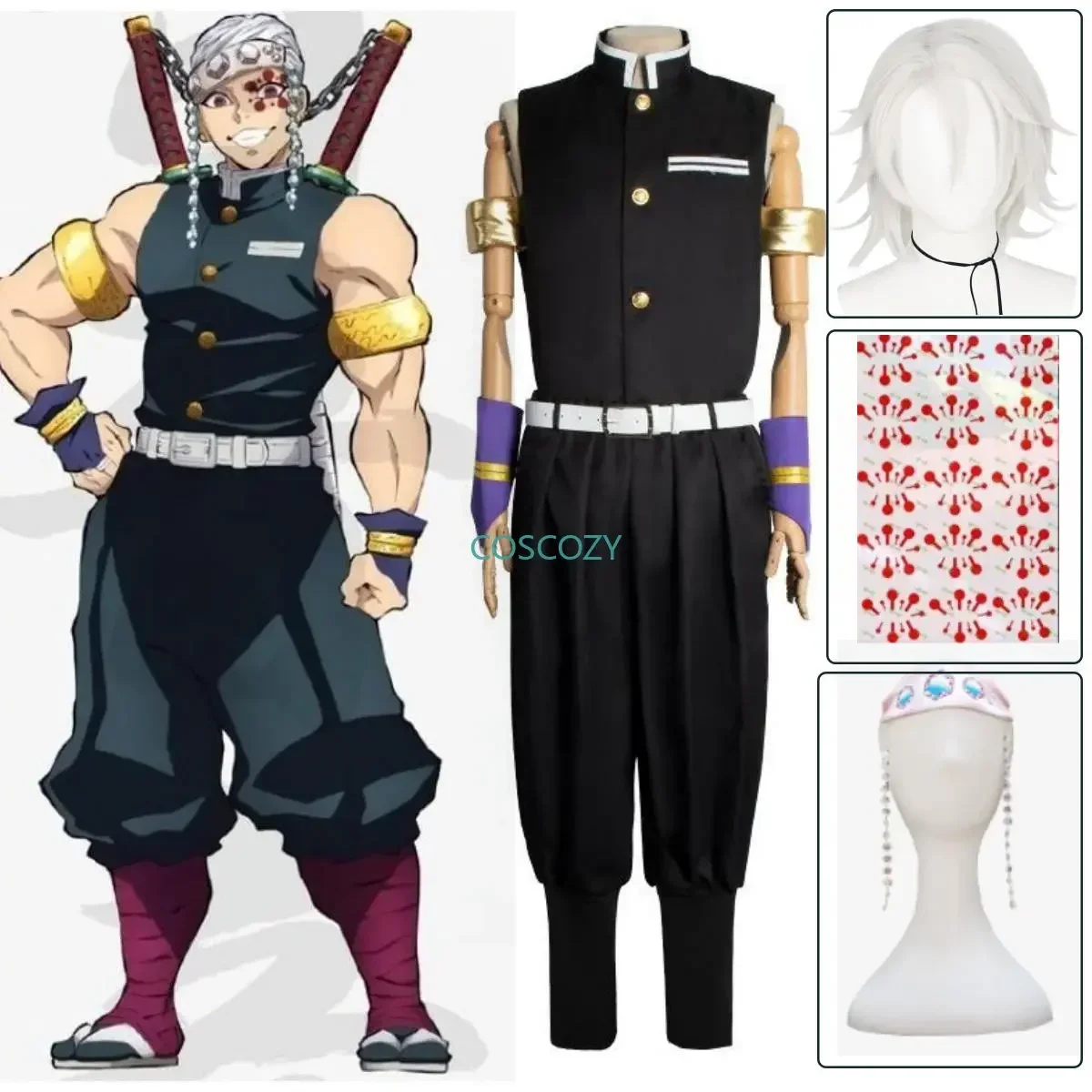 Anime Uzui Tengen Cosplay Costume Demon Killer Team Uniform Men Adult ...