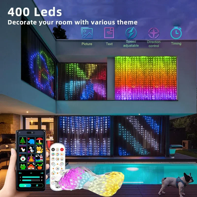 Cortina-de-luzes-inteligentes-bluetooth-controle-por-aplicativo-rgb-led ...