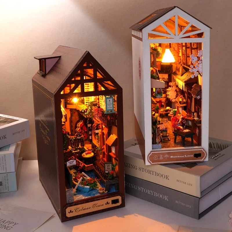 Diy-Wooden-Book-Nook-Shelf-Insert-Kit-Miniature-Street-Scene-After-Rain ...