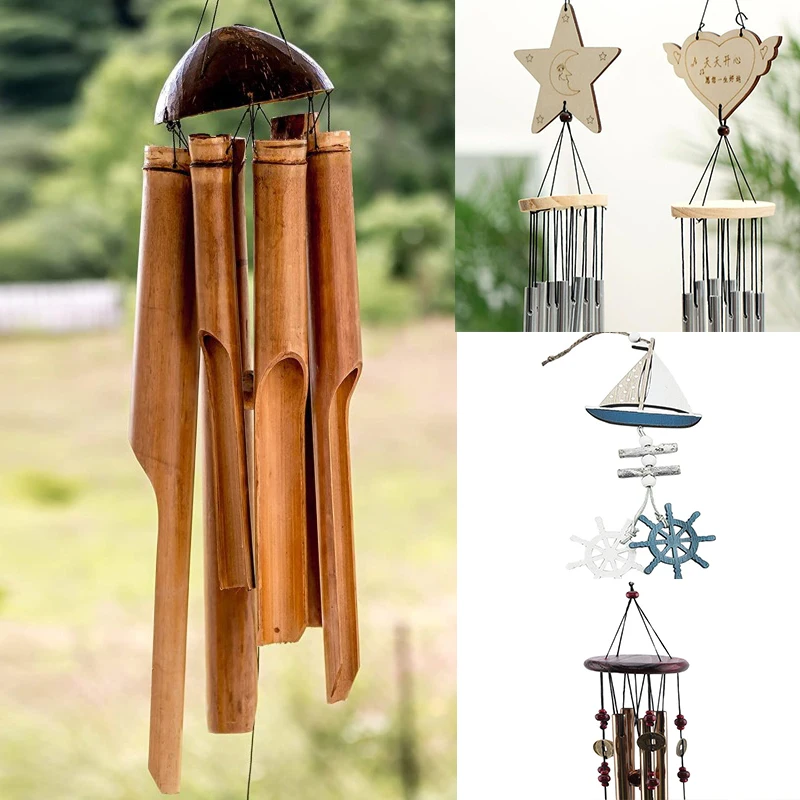 1pc-Bamboo-Wind-Chime-Light-Color-Five-Tube-Natural-Coconut-Shell-Wood ...