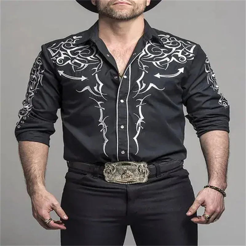 Camisa-de-manga-larga-de-mezclilla-occidental-para-hombres-estilo-tnico ...