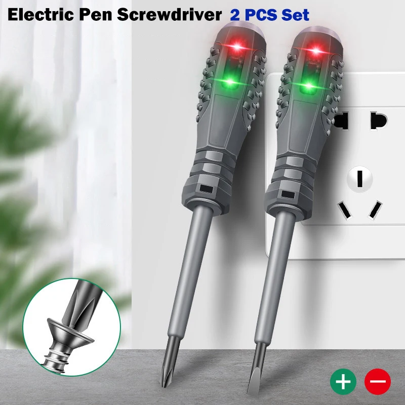 2PCS Electric Pen Slotting Cross Screwdriver Set Neon Bubble Indication ...